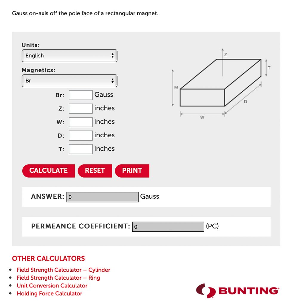 Magnetic Calculators | Gauss Field Strength, Holding Force | Bunting