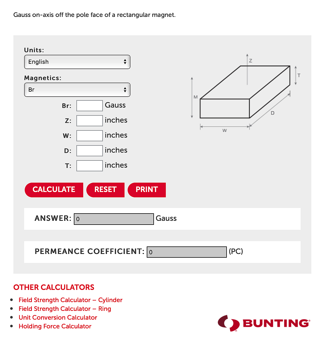 Magnetic Calculators | Gauss Field Strength, Holding Force | Bunting